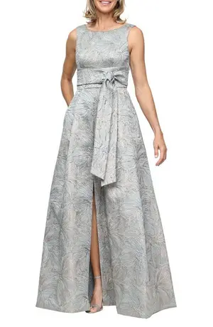Alex Evenings Printed Sleeveless Jacquard Gown