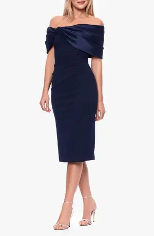 Betsy & Adam Off-the-shoulder Scuba Crepe Cocktail Dress