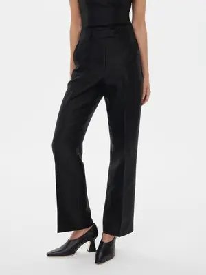ALAS Tailored Silk Wool Straight-leg Pants - Black