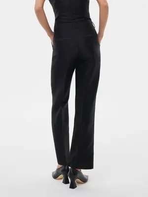 ALAS Tailored Silk Wool Straight-leg Pants - Black