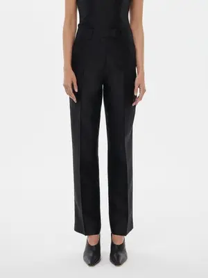 ALAS Tailored Silk Wool Straight-leg Pants - Black