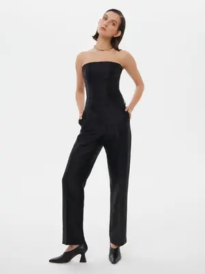 ALAS Tailored Silk Wool Straight-leg Pants - Black