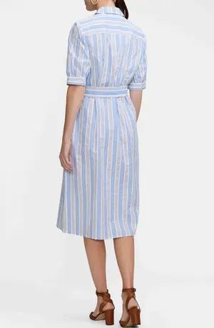 Foxcroft Esther Tie Waist Midi Shirtdress - Blue/multi