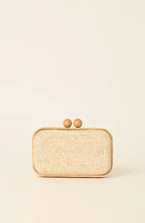 BTB LOS ANGELES Woven Straw Clutch With Wood Frame - Natural/multi