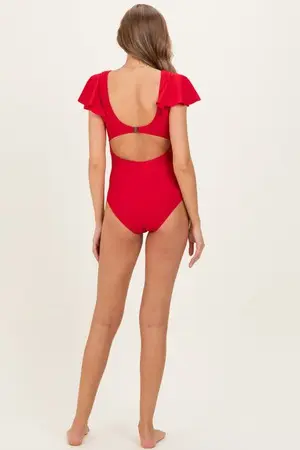 PINKBLUSH Crochet Accent One-piece Maternity Swimsuit - Red