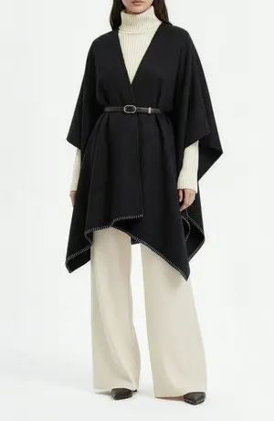Portolano Ruana Wool Shawl - Black/grey