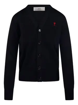 AMI Paris De Coeur Wool Cardigan - Black