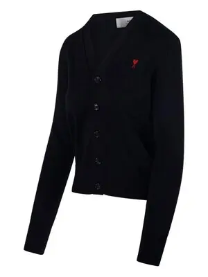 AMI Paris De Coeur Wool Cardigan - Black