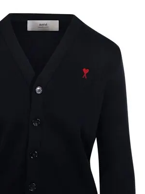 AMI Paris De Coeur Wool Cardigan - Black