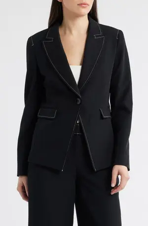 TAHARI ASL Topstitch Detail One-button Jacket