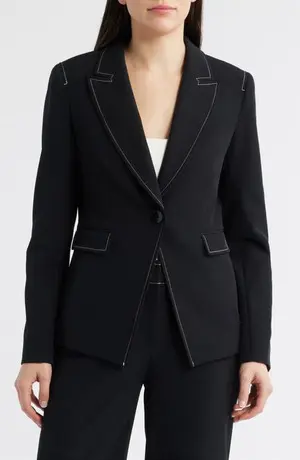 TAHARI ASL Topstitch Detail One-button Jacket
