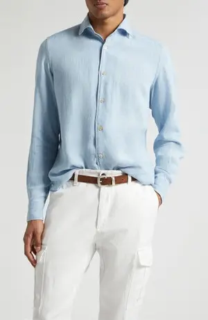 Eleventy Lyocell & Linen Button-up Shirt - 08 Denim