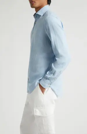 Eleventy Lyocell & Linen Button-up Shirt - 08 Denim