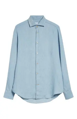 Eleventy Lyocell & Linen Button-up Shirt - 08 Denim