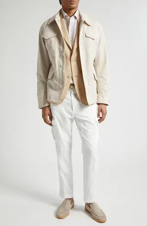 Eleventy Dandy Collar Stripe Cotton & Linen Button-up Shirt - Sand