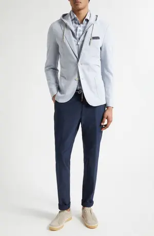 Eleventy Dandy Collar Check Cotton & Linen Button-up Shirt - 08 Denim