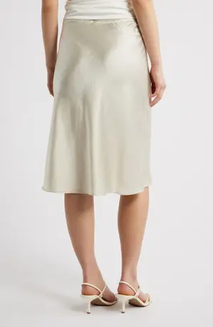 OPEN EDIT Satin Drawstring Knee Length Skirt - Ivory Dove