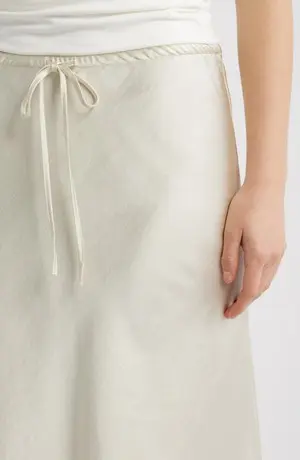 OPEN EDIT Satin Drawstring Knee Length Skirt - Ivory Dove