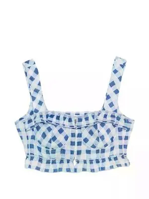 Sandro Gingham Ruffled Linen Crop Top - Blue