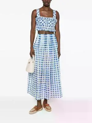 Sandro Gingham Ruffled Linen Crop Top - Blue