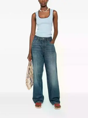 Sandro Sleeveless Ribbed Knit Top With Crochet Trim - Blue