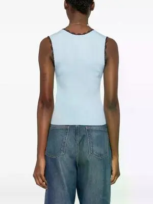 Sandro Sleeveless Ribbed Knit Top With Crochet Trim - Blue