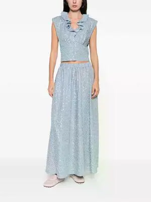 Sandro Maxi Striped Sequined Skirt - Blue