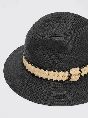 TWINSET Raffia Fedora Hat - Black