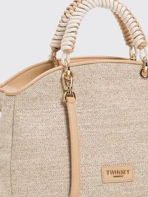 TWINSET Raffia Top Handle Bag With Woven Handles