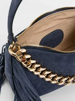 TWINSET Liliane Suede Fringed Bag With Metal Mesh Appliques - Navy