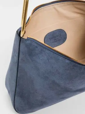TWINSET Suede Shoulder Bag With Gold Tone Hardware - Blue