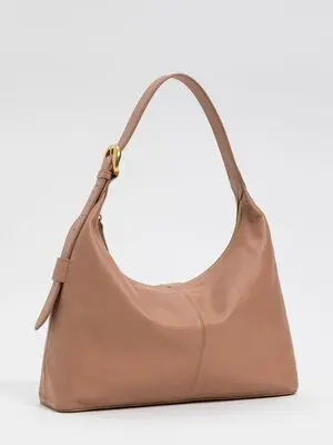 TWINSET Smooth Leather Hobo Bag - Coffee