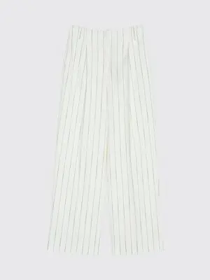 TWINSET Striped Viscose Blend Straight Trousers - White
