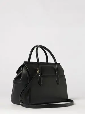TWINSET Grained Faux Leather Top Handle Bag With Adjustable Shoulder Strap - Black
