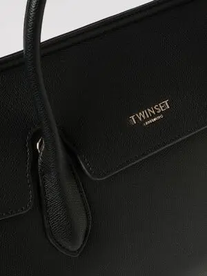 TWINSET Grained Faux Leather Top Handle Bag With Adjustable Shoulder Strap - Black