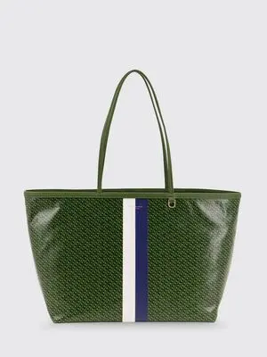 Tory Burch Racer Tote Bag In Coated Cotton With Monogram - Green
