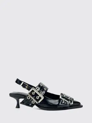 GANNI Leather Blend Slingback Pumps With Buckled Straps