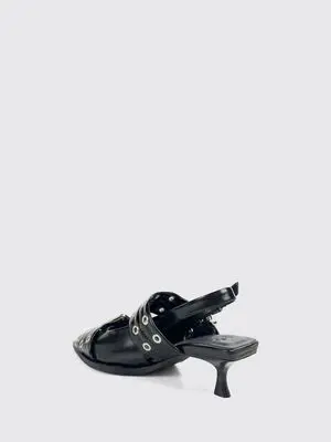 GANNI Leather Blend Slingback Pumps With Buckled Straps