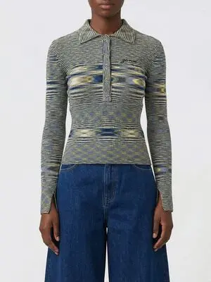 GANNI Recycled Knit Abstract Pattern Polo Shirt - Yellow