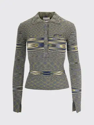 GANNI Recycled Knit Abstract Pattern Polo Shirt - Yellow