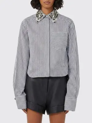 Sportmax Striped Shirt With Embellished Collar - Black