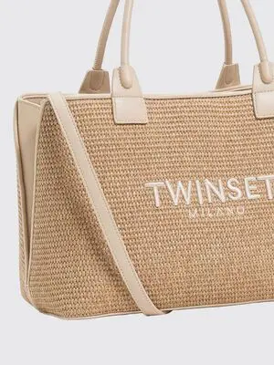 TWINSET Raffia Shopper Bag With Embroidered Logo
