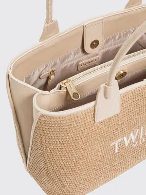 TWINSET Raffia Shopper Bag With Embroidered Logo