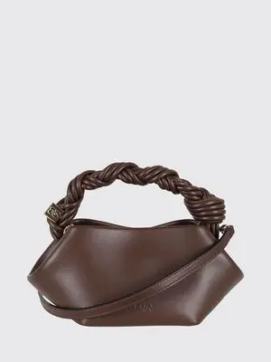 GANNI Recycled Leather Butterfly Logo Handbag With Braided Handle - Brown
