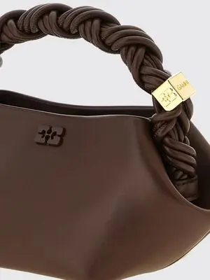 GANNI Recycled Leather Butterfly Logo Handbag With Braided Handle - Brown