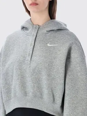 Nike Cropped Button Detail Hoodie - Grey