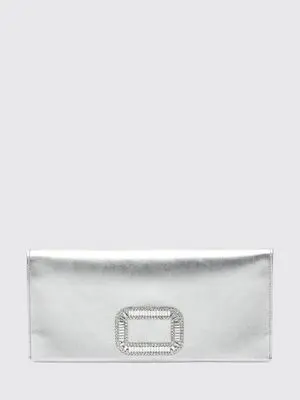 ROGER VIVIER Pilgrim Laminated Leather Clutch With Jewel Buckle - Silver
