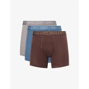 SAVAGE X FENTY Classics Pack-of-three Stretch-cotton Boxer Briefs 3 Pack - Espresso/nightfall/grey