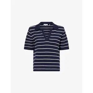 FRAME Striped Cotton-blend Polo Top
