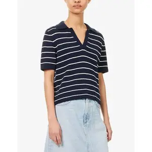 FRAME Striped Cotton-blend Polo Top
